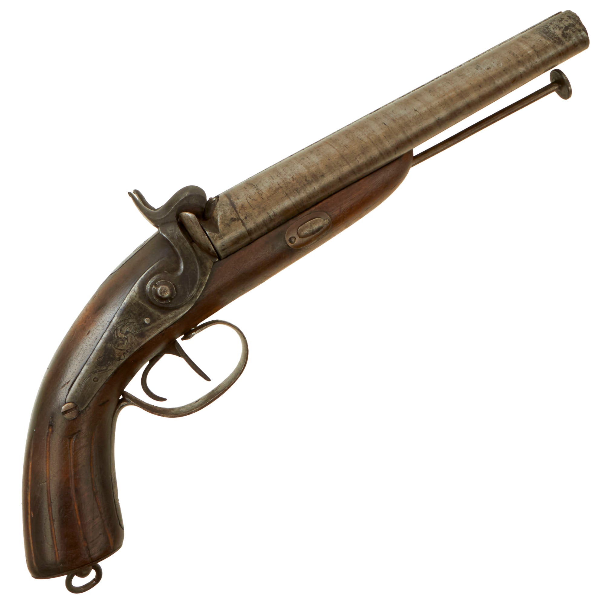 Original Victorian Double Barrel Howdah Percussion Pistol with Damascu ...