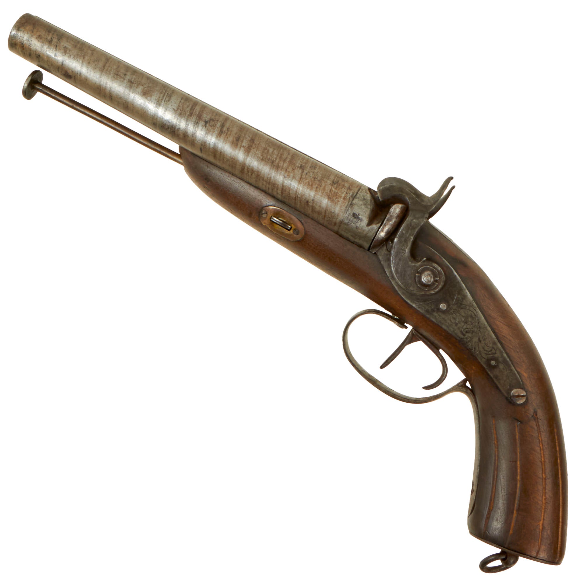 Original Victorian Double Barrel Howdah Percussion Pistol with Damascu ...