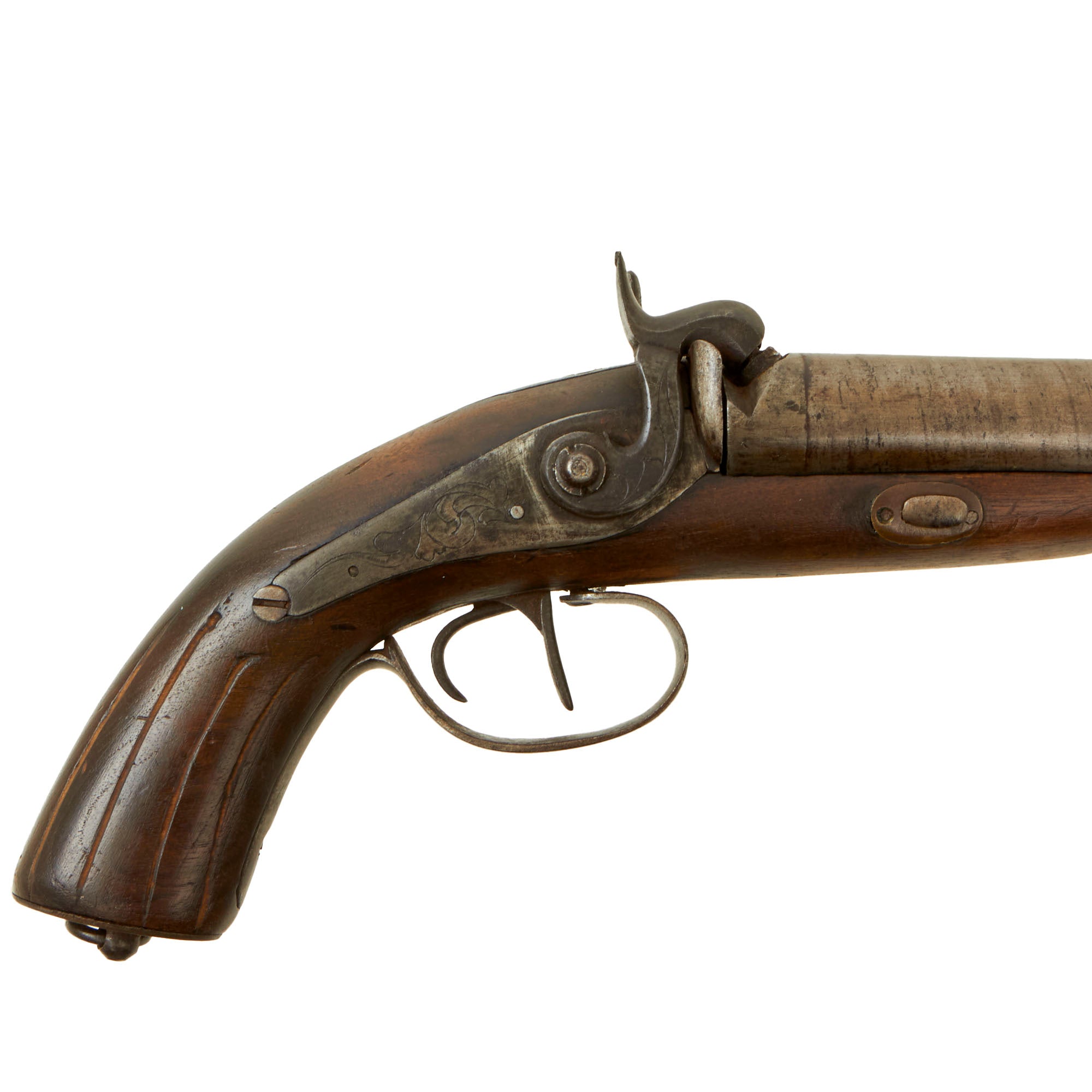 Original Victorian Double Barrel Howdah Percussion Pistol with Damascu ...