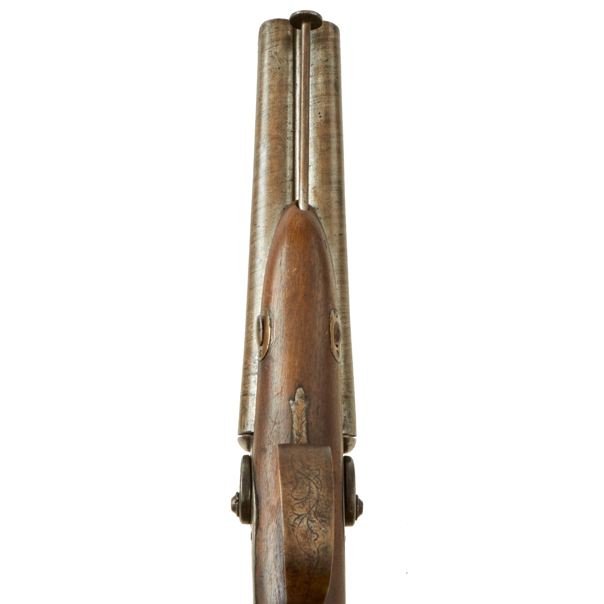 Original Victorian Double Barrel Howdah Percussion Pistol with Damascu ...