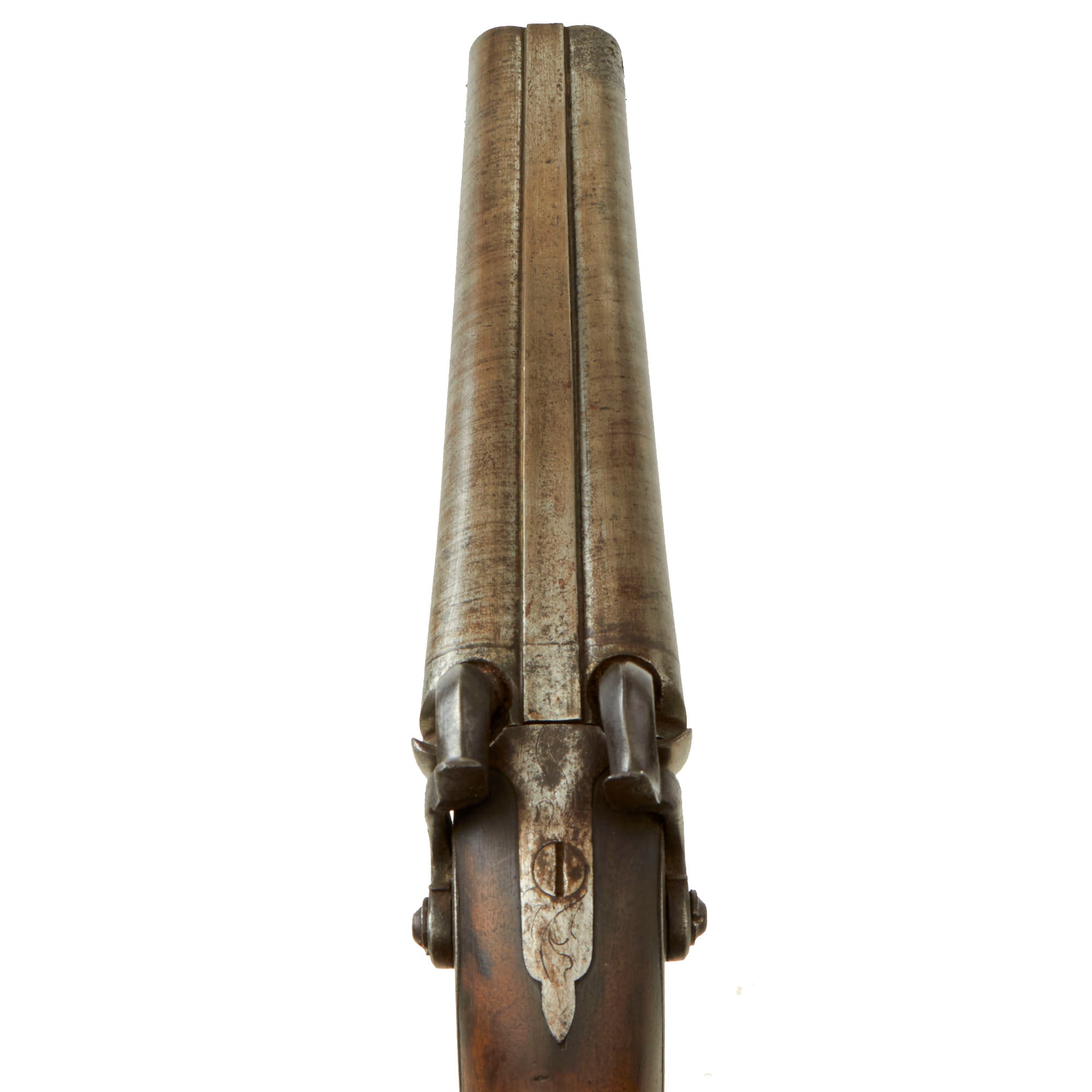 Original Victorian Double Barrel Howdah Percussion Pistol with Damascu ...