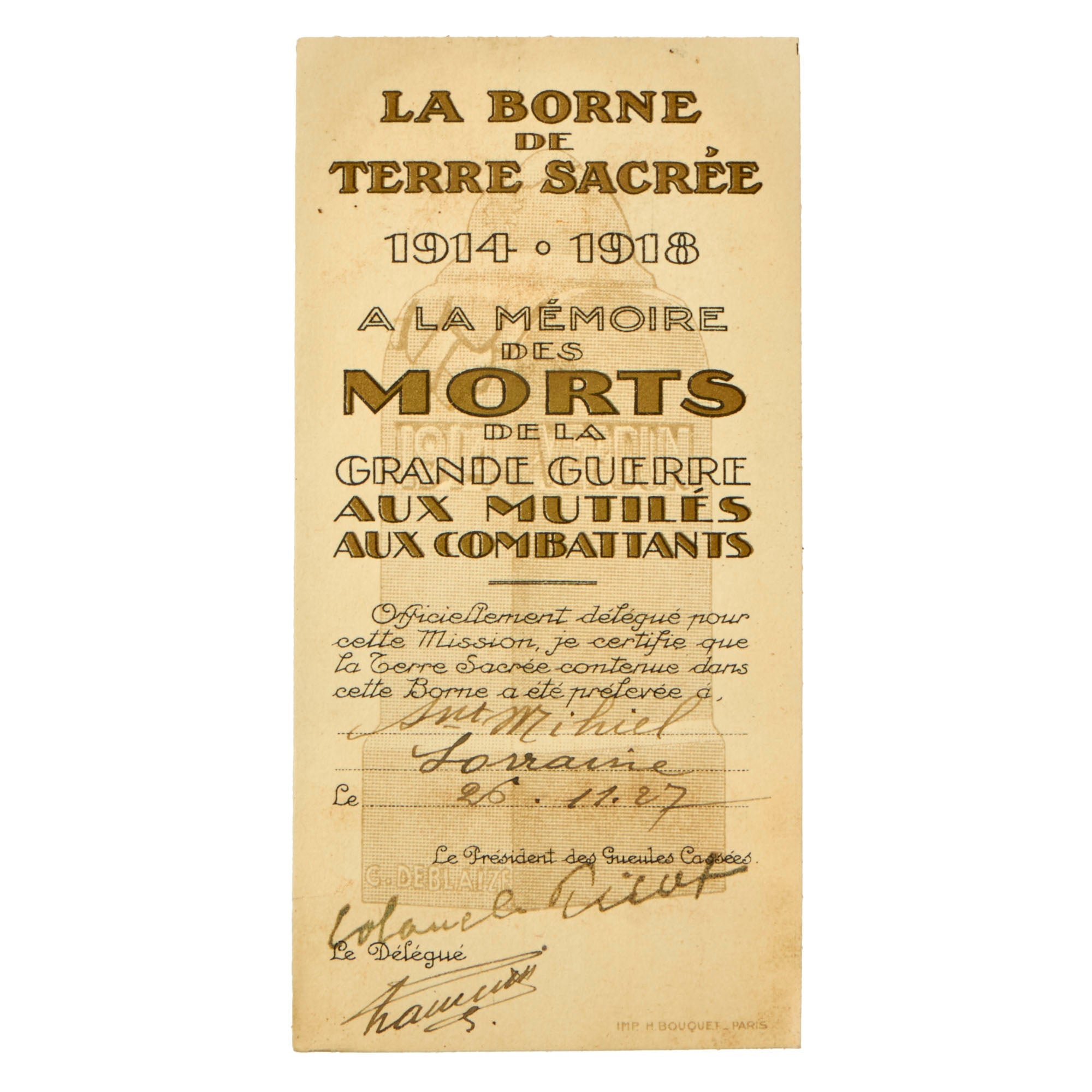 Original French WWI Clay Sacred Earth Marker with Dirt from Lorraine i ...