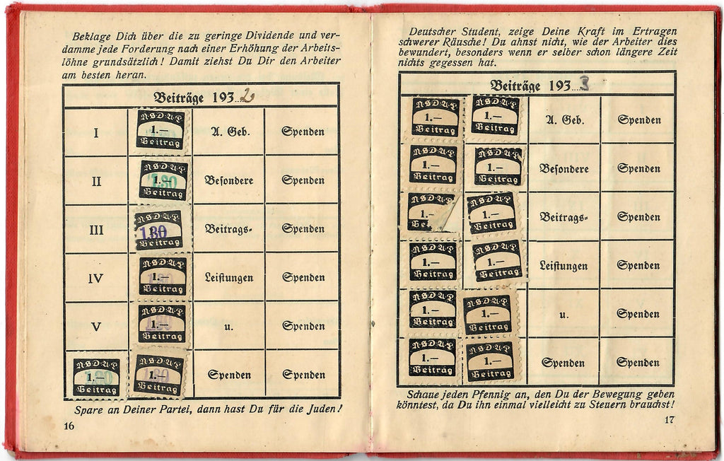 Original German Pre-WWII NSDAP Membership Book for Fritz Beine of Boch ...