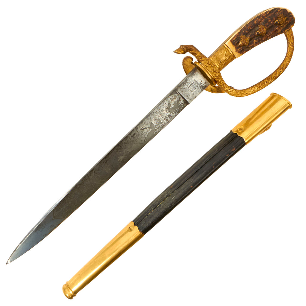 Original German WWII Hirschfänger Bone Handle Forestry Dress Cutlass b ...