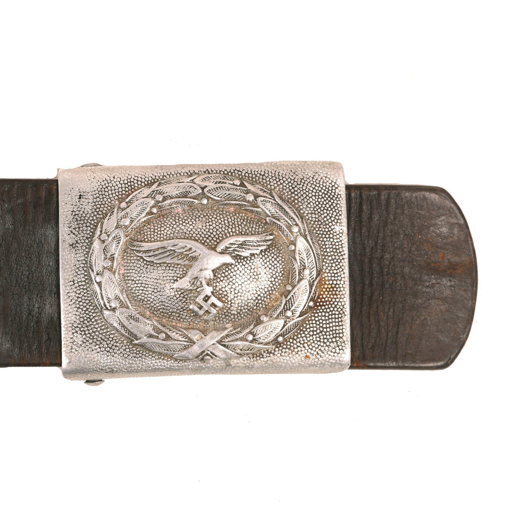 Original German WWII EM/NCO Luftwaffe Leather Belt with Pebbled Alumin ...
