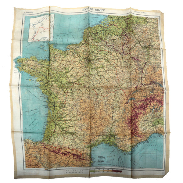 Original U.S. WWII Airborne "Zones of France" D-Day Silk Map - Dated M ...