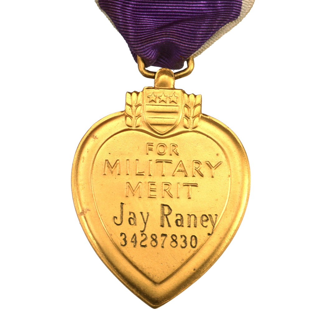 Original U.S. WWII Engraved Purple Heart Medal Grouping - Jay H Raney ...