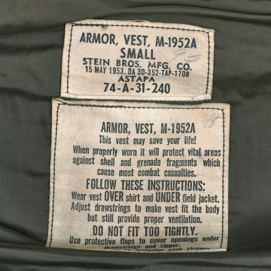 Original U.S. Vietnam War M-1952A Flak Body Armor Vest by Stein Bros ...
