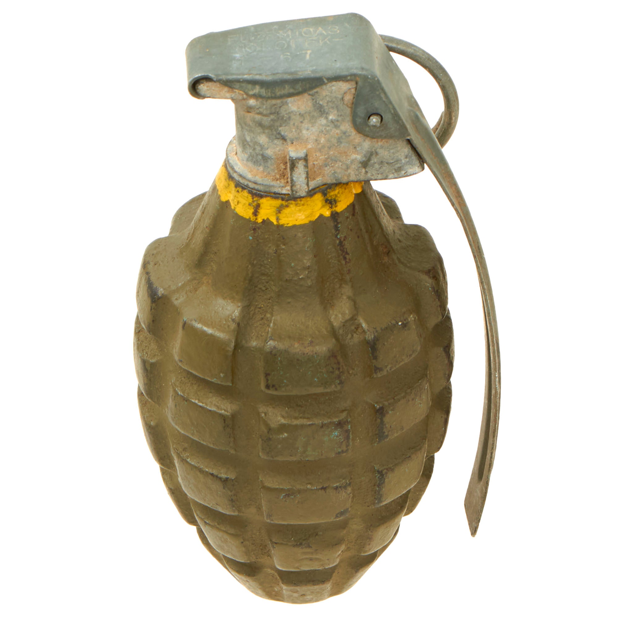 Original U.S. WWII Inert MkII Pineapple Practice Grenade with Yellow R ...