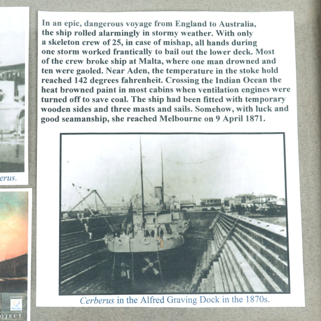 Original Australian WWI Era Framed HMAS Cerberus Cap Tally with Histor ...