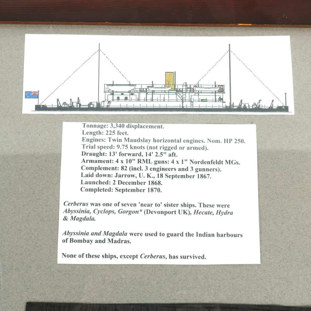 Original Australian WWI Era Framed HMAS Cerberus Cap Tally with Histor ...