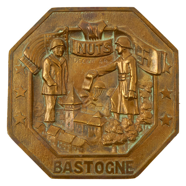 Original WWII U.S. 101st Airborne Battle of the Bulge Brass NUTS Plaqu ...