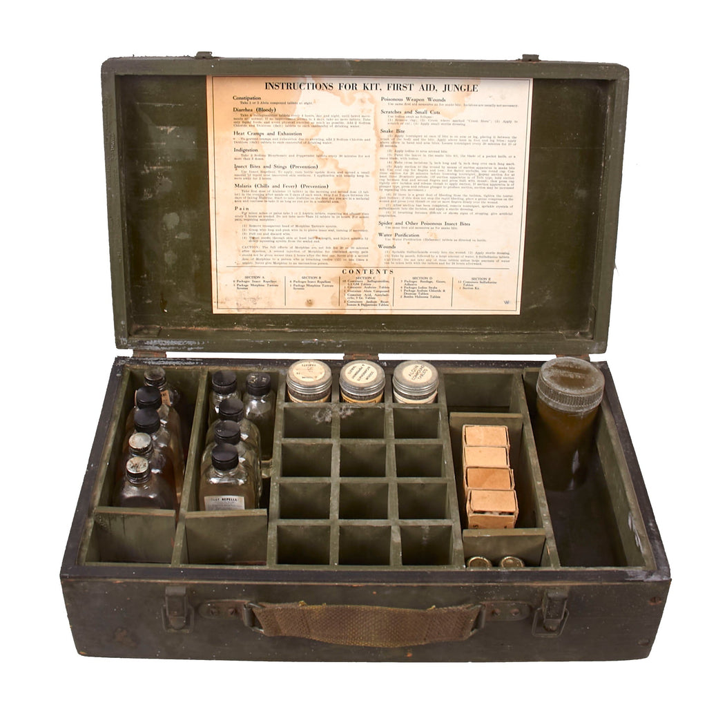 Original U.S. WWII Jungle First-Aid Kit with Partial Contents Includin ...