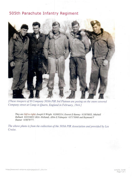 Original U.S. WWII 505th Parachute Infantry Regiment Named Parachute S ...