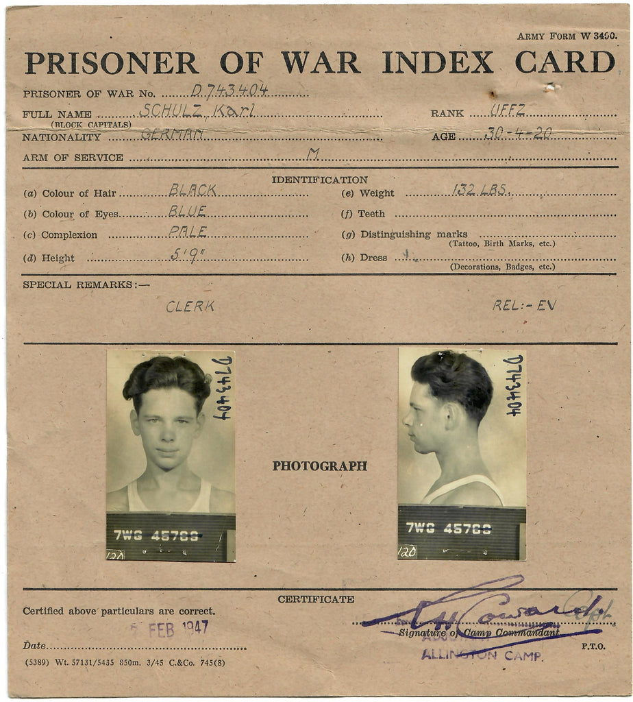 Original German WWII Prisoner of War Paperwork Group with U.S. POW For ...