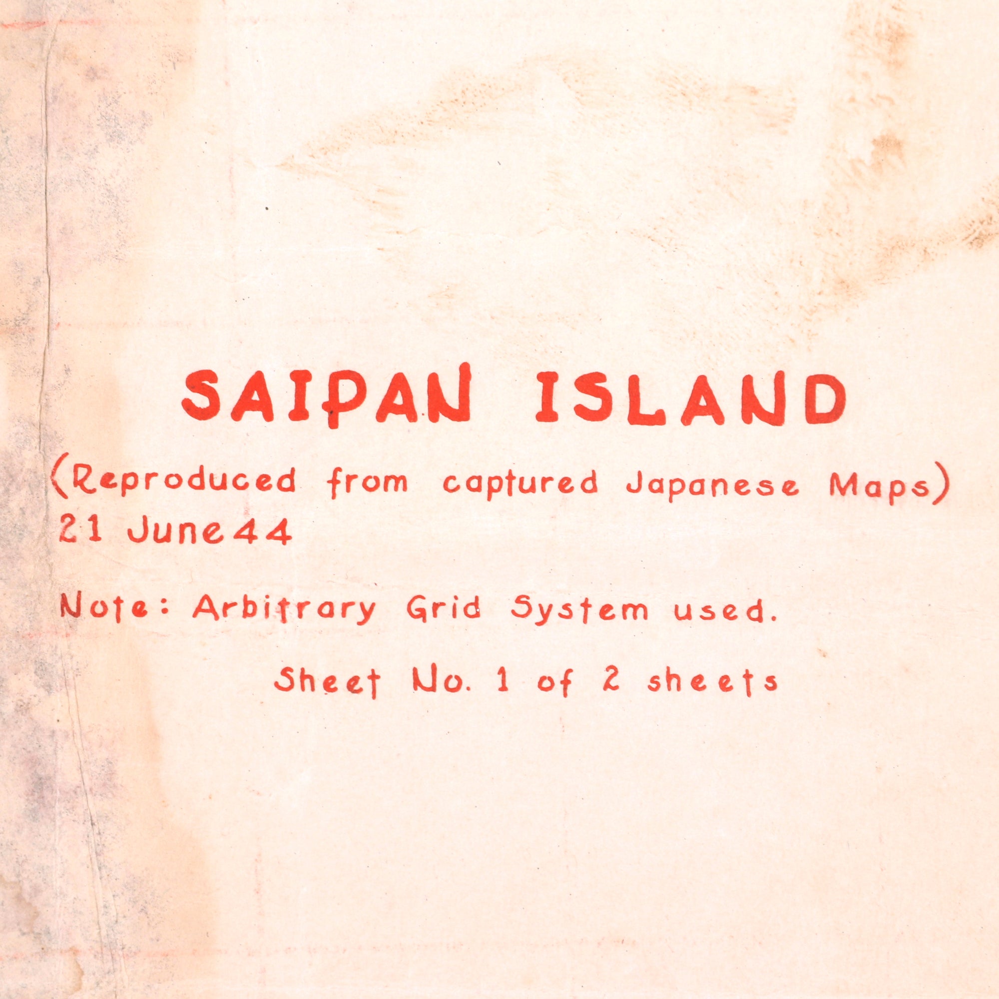 Original U.S. WWII Map of Saipan Reproduced from Captured Japanese Map ...
