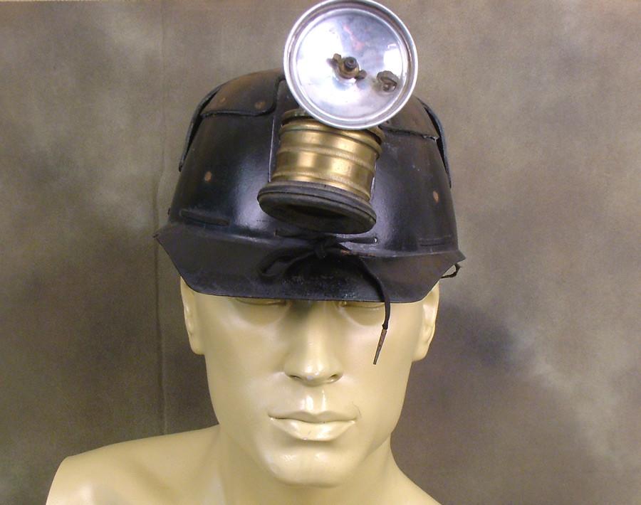 British Leather & Brass Miner's Helmet: WW1 (Dated 1916 ...