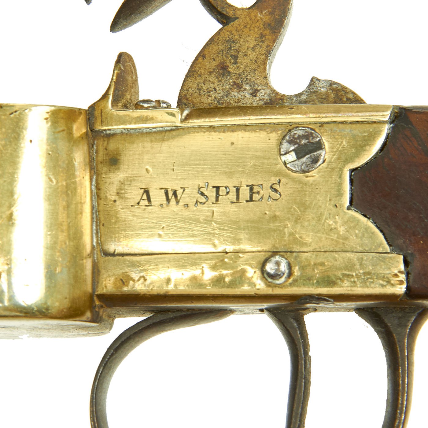 Original Early American Flintlock Tinder Lighter Sold By A. W. Spies o ...