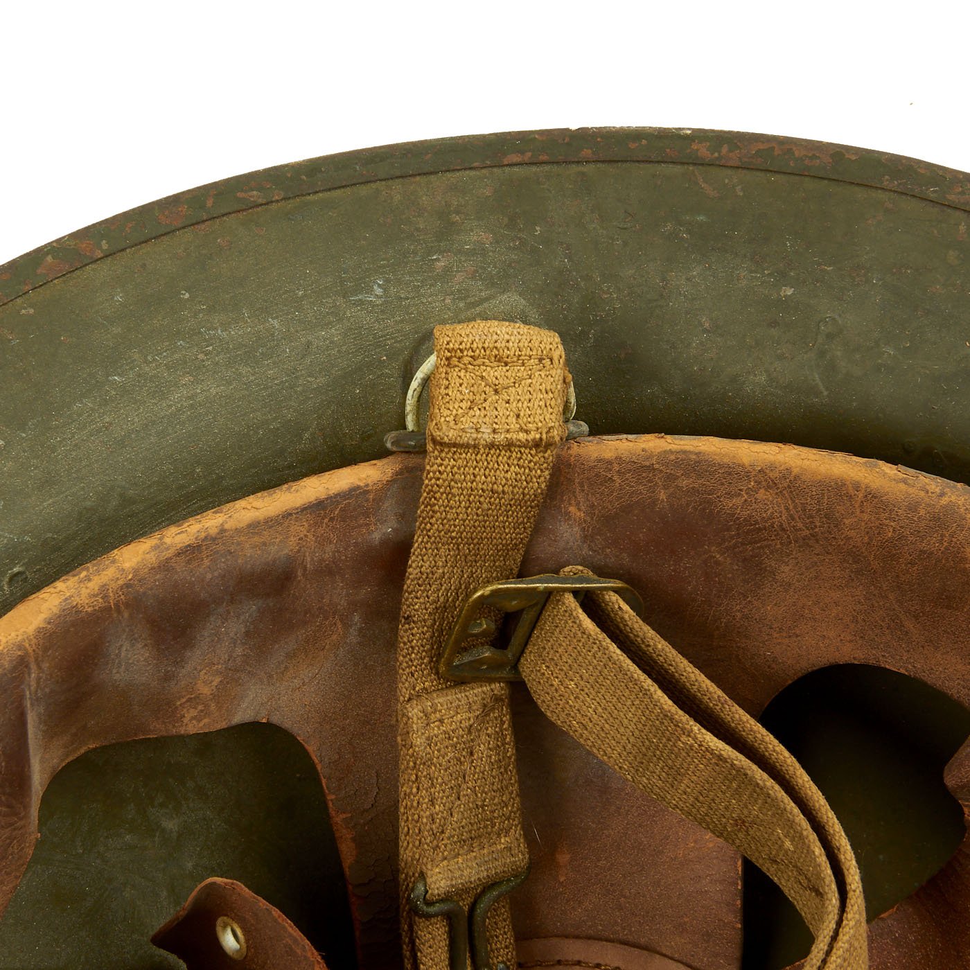 Original U.S. WWII M1917A1 Kelly Helmet with Textured Paint & Chinstra ...