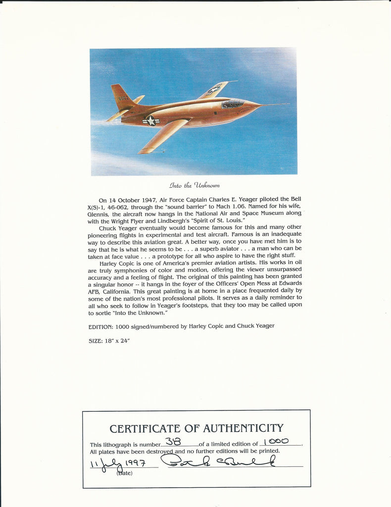 Original U.S. Cold War Chuck Yeager Signed X-1 Plane, Print and Photo ...