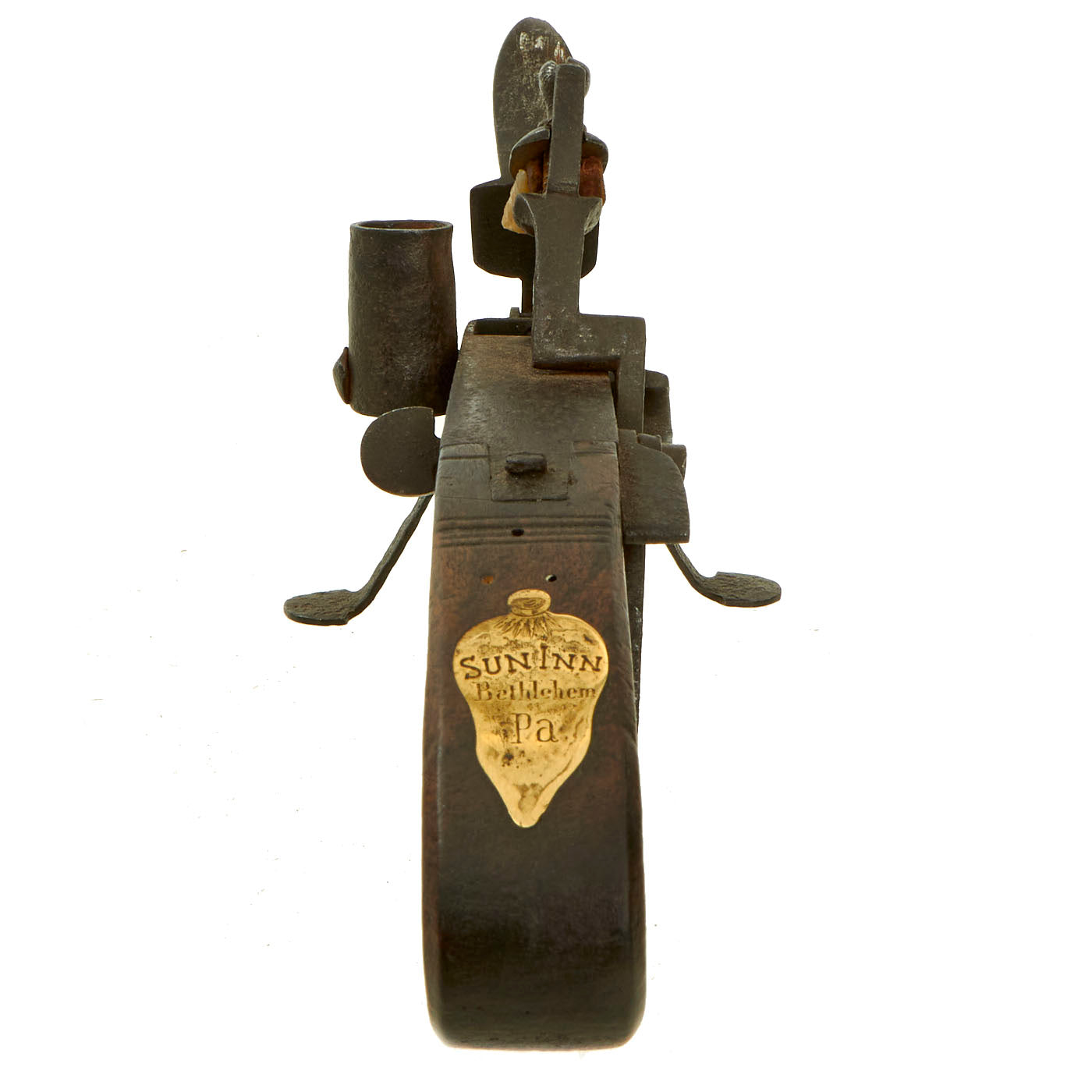 Original Early American Iron Flintlock Tinder Lighter with Plaque Engr ...