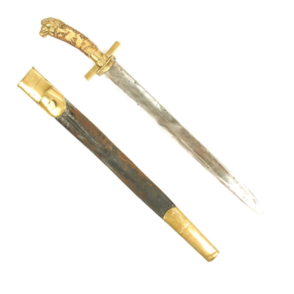 Original German 19th Century Hunting Hanger Short Sword with Carved Ho ...