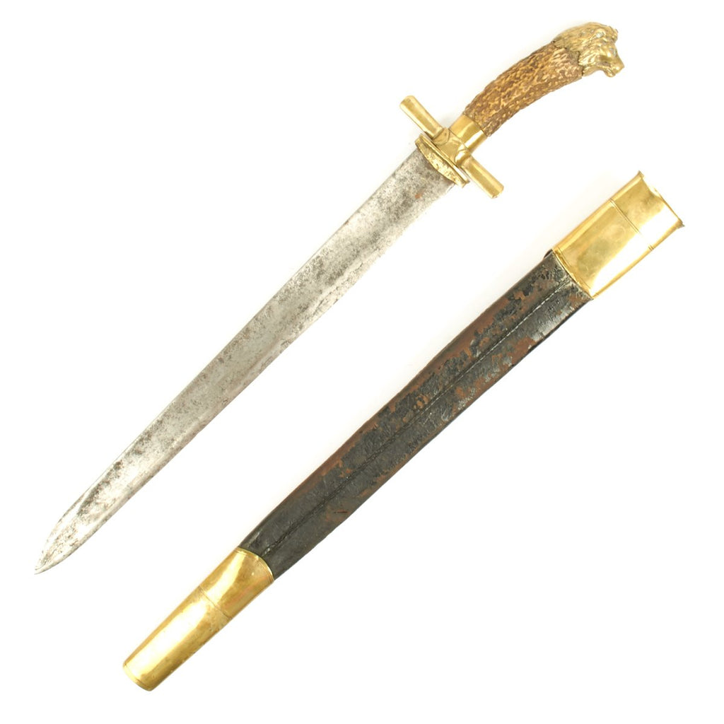 Original German 19th Century Hunting Hanger Short Sword with Carved Ho ...