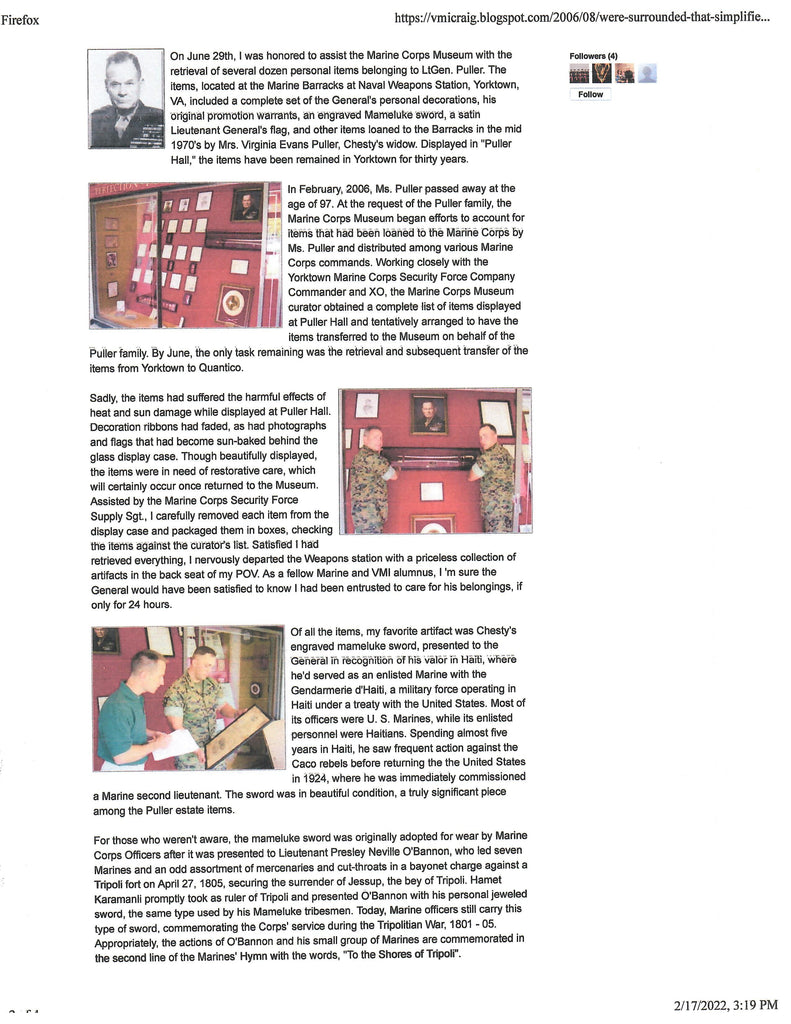 Original U.S. WWII Mameluke Sword of Lieutenant Colonel Samuel Puller ...