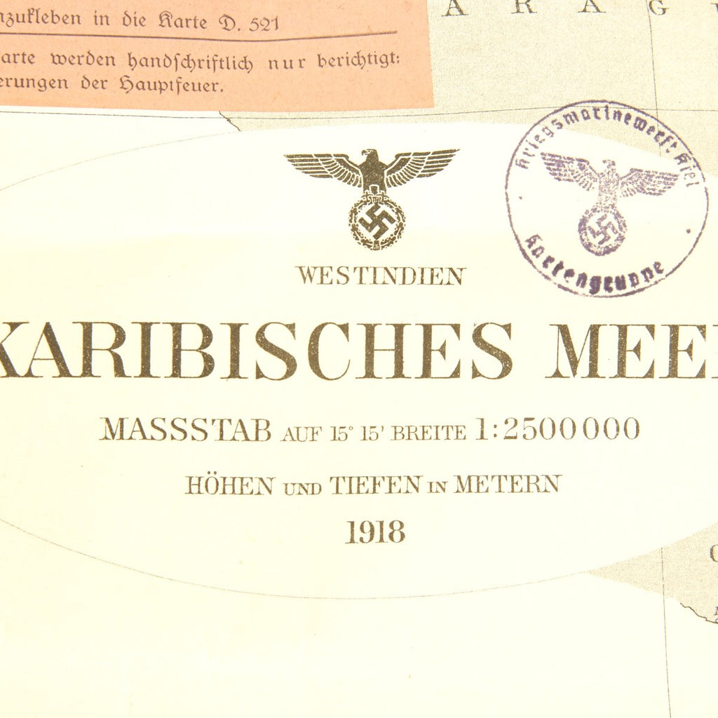 Original German WWII Kriegsmarine U-Boat Map of Caribbean Sea - Battle ...