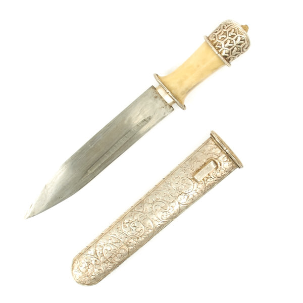 Original Victorian Era Tibetan Silver and Bone Hilted Dagger with Orna ...