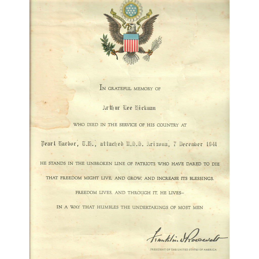 Original U.S. WWII U.S.S. Arizona Casualty Signalman 3rd Class Arthur ...