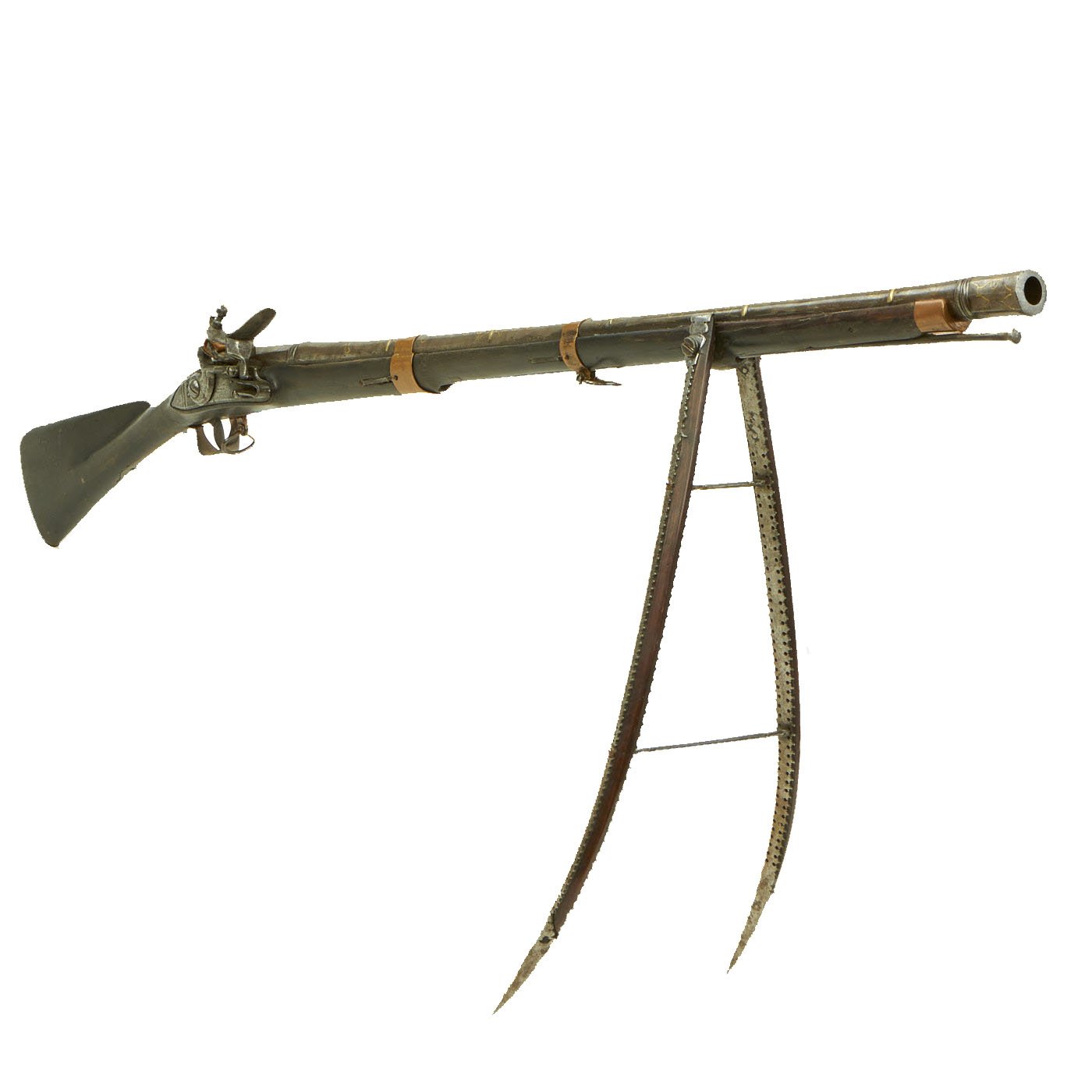 Original Magnificent North Indian Flintlock Rampart Gun with Ornate Bi ...