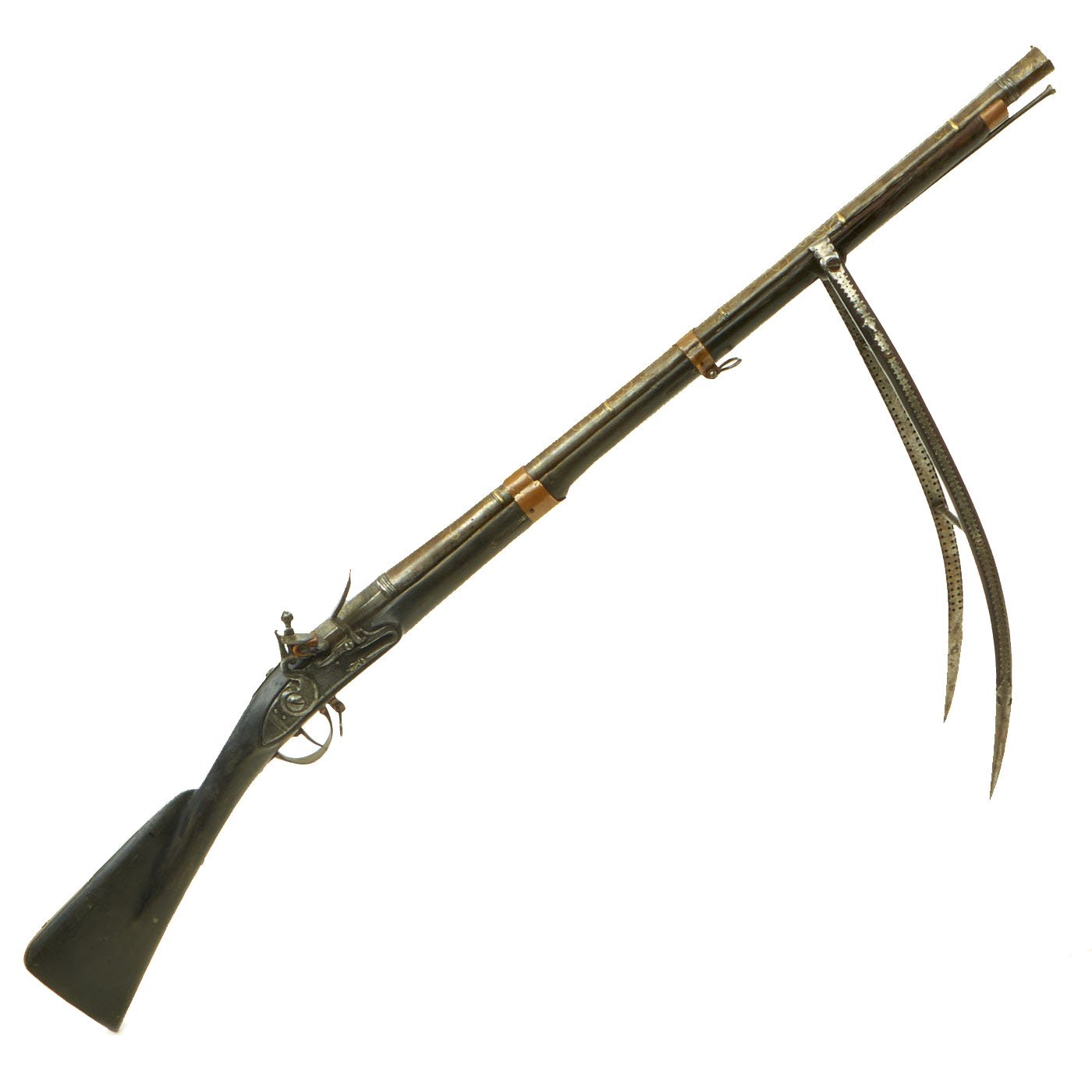 Original Magnificent North Indian Flintlock Rampart Gun with Ornate Bi ...