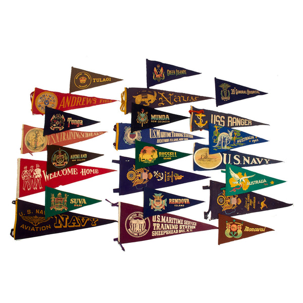 Original U.S. WWII Large Service and Battle Pennant Grouping - 23 Item ...