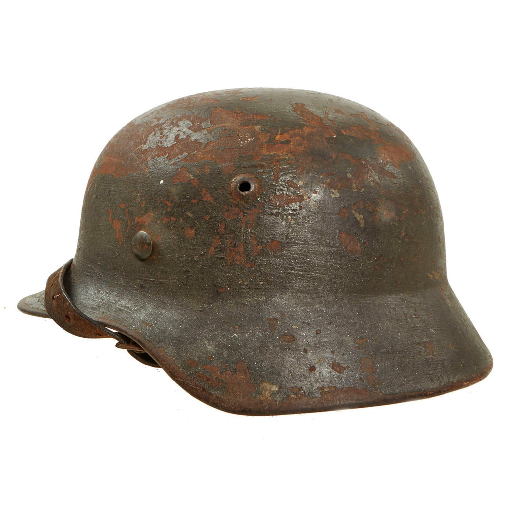 Original German WWII M40 Stahlhelm Steel Helmet with Worn Liner & Chin ...