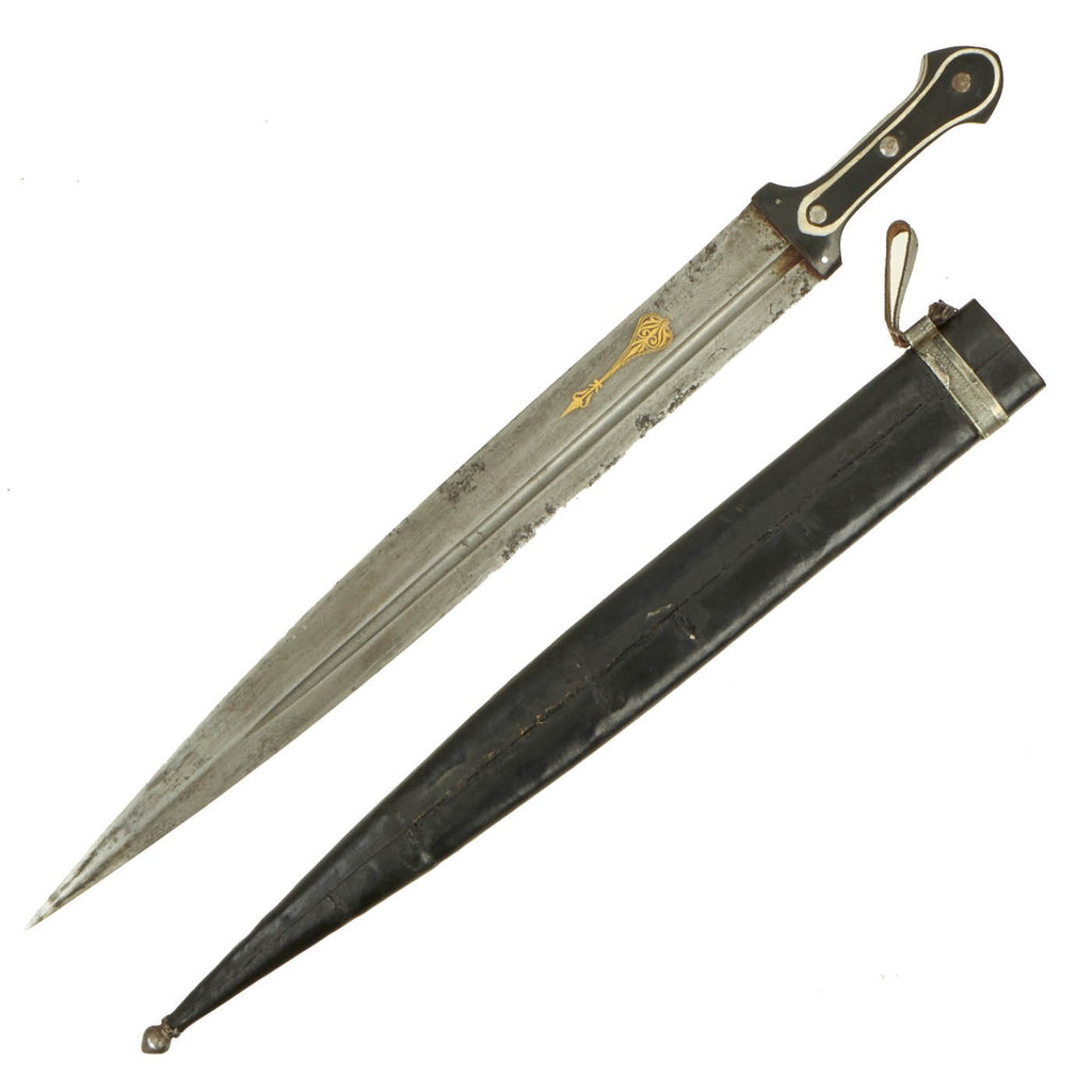 Original Imperial Russian Caucasian Kindjal Dagger with Gold Inlaid Bl ...