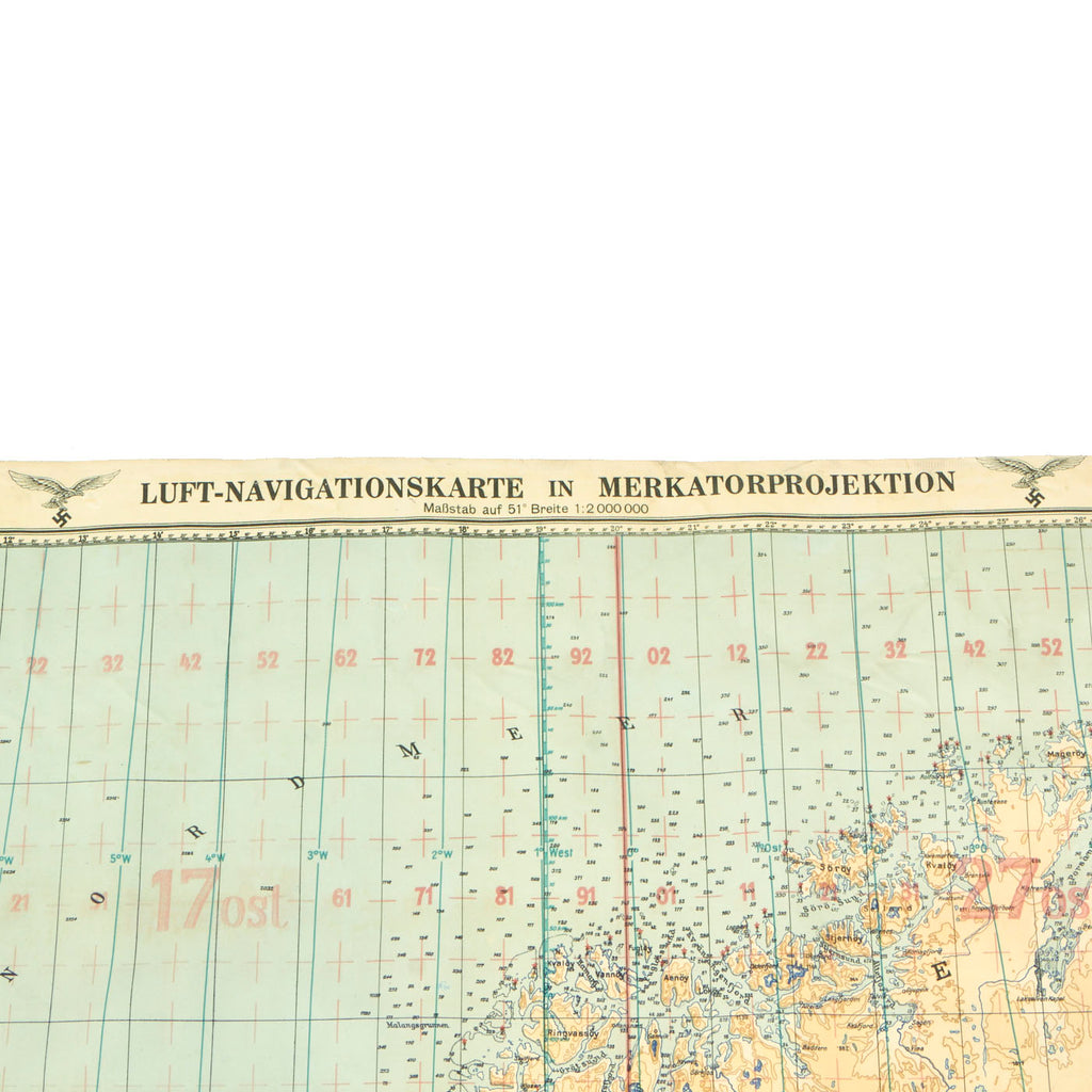 Original German WWII Luftwaffe Double Sided Navigation Map - Iceland ...