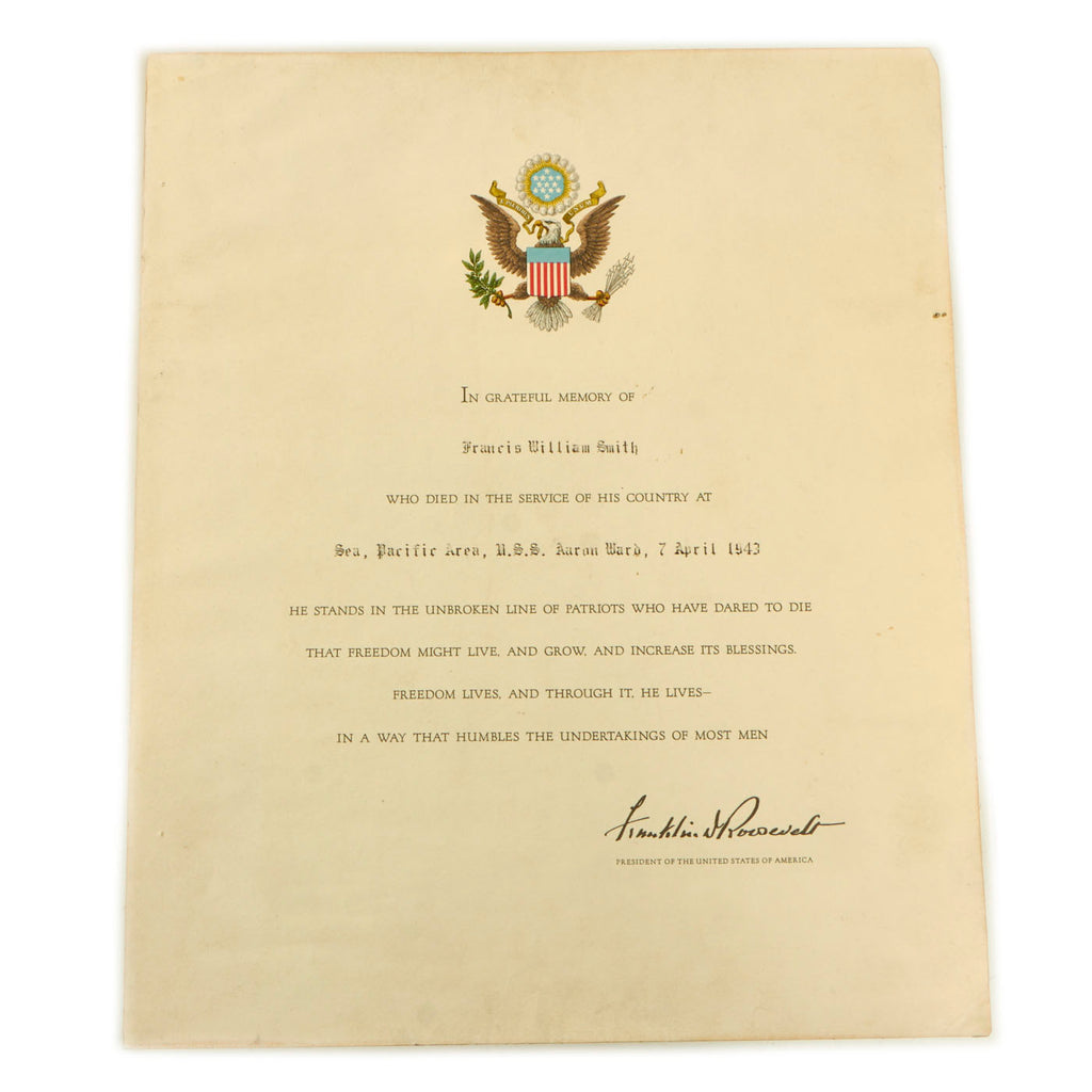 Original U.S. WWII Posthumous Presidential and Purple Heart Citations ...