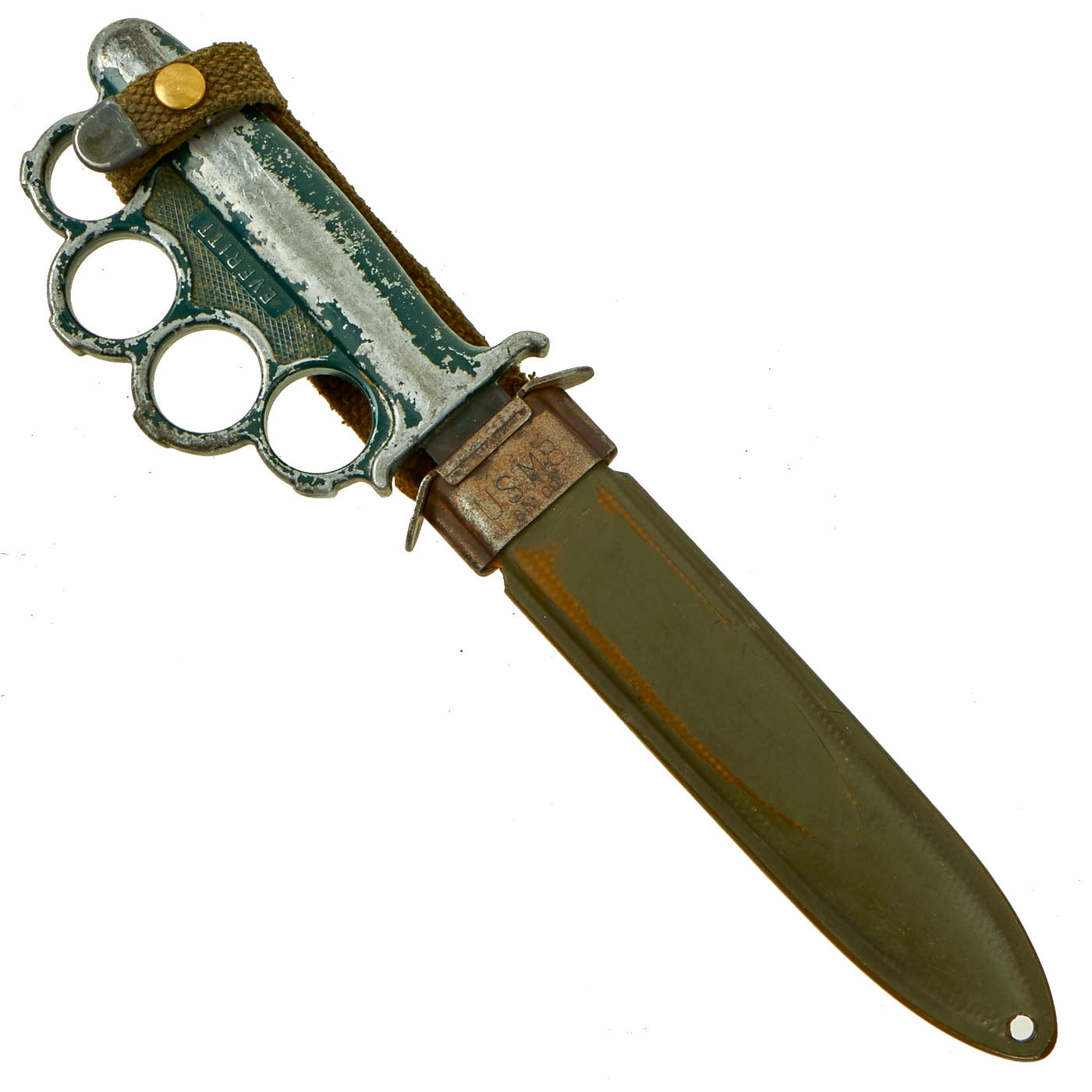 Original U.S. WWII Rare Everitt Green Handle Knuckle Fighting Knife Wi ...
