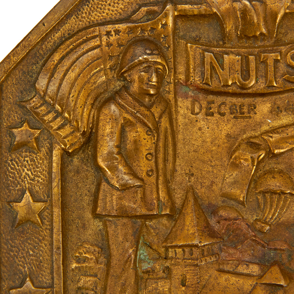 Original WWII U.S. 101st Airborne Battle of the Bulge Brass NUTS Plaqu ...