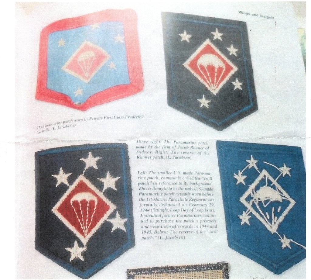 Original U.S. WWII USMC Paramarine 1st Parachute Battalion Patch by Ja ...