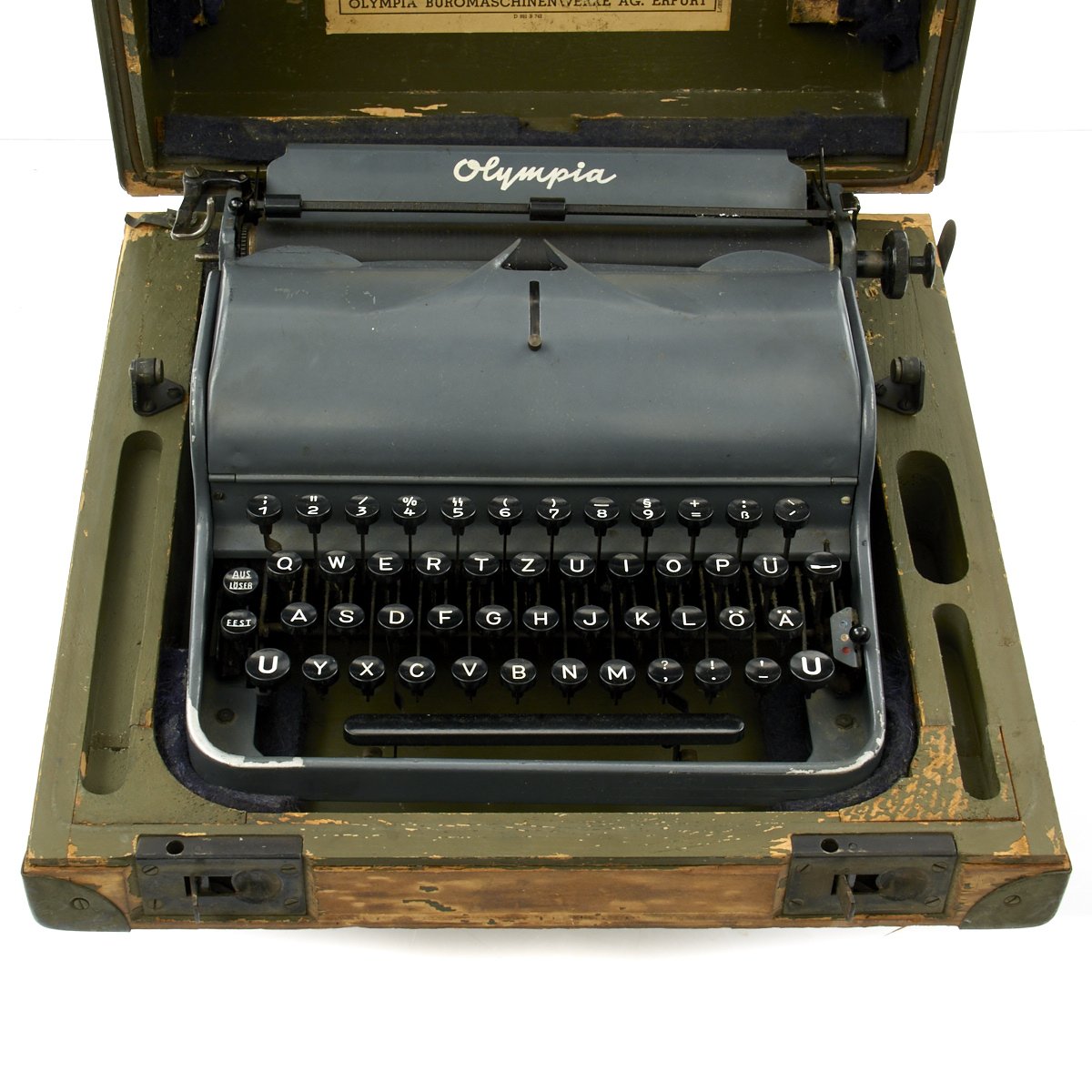 Original German WWII Rare SS Typewriter in Transit Chest by Olympia Bü ...