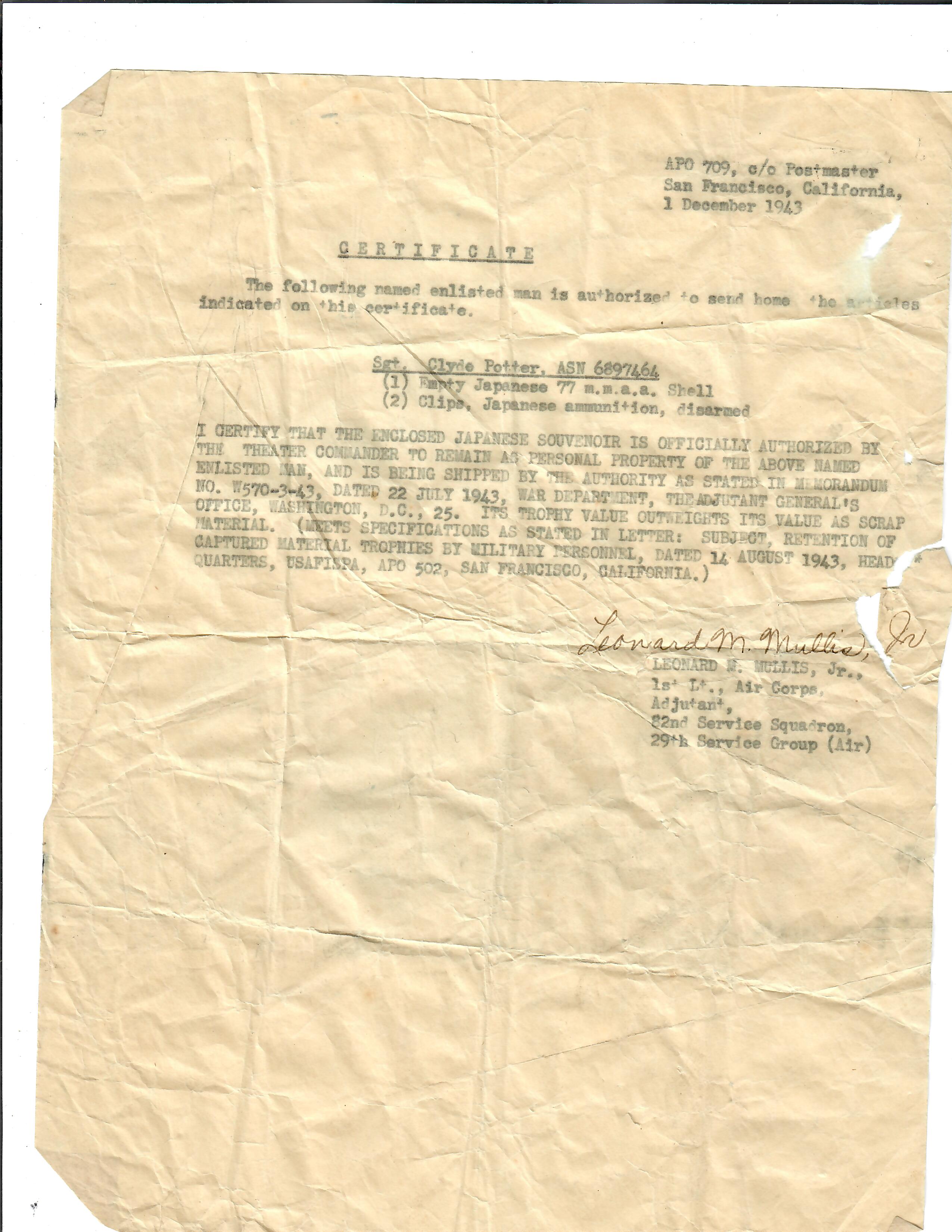 Original Japanese WWII U.S. Soldier “Send Home” Shell Casing & Inert A ...