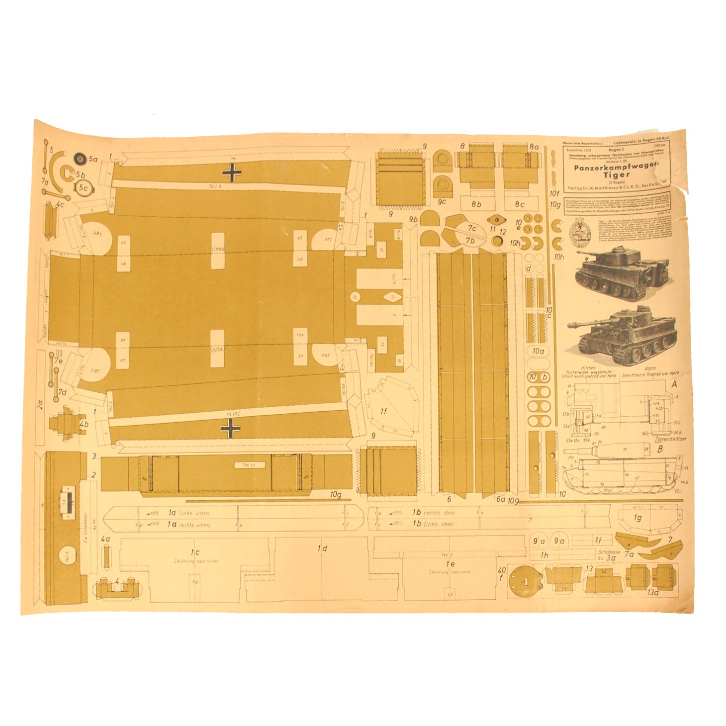 Original German WWII Unused Panzerkampfwagen Tiger Complete 1:20 Scale ...