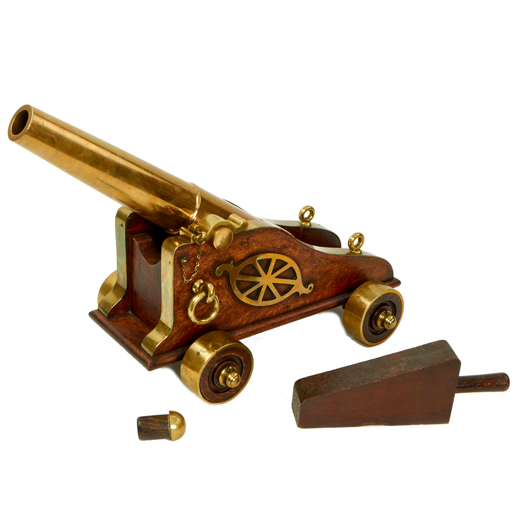 Original British Victorian Bronze Signal Cannon on Custom Oak Naval Ca ...