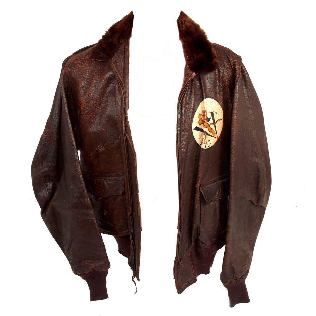Original U.S. WWII Navy Pilot AVG Flying Tigers Painted G-1 Leather Fl ...