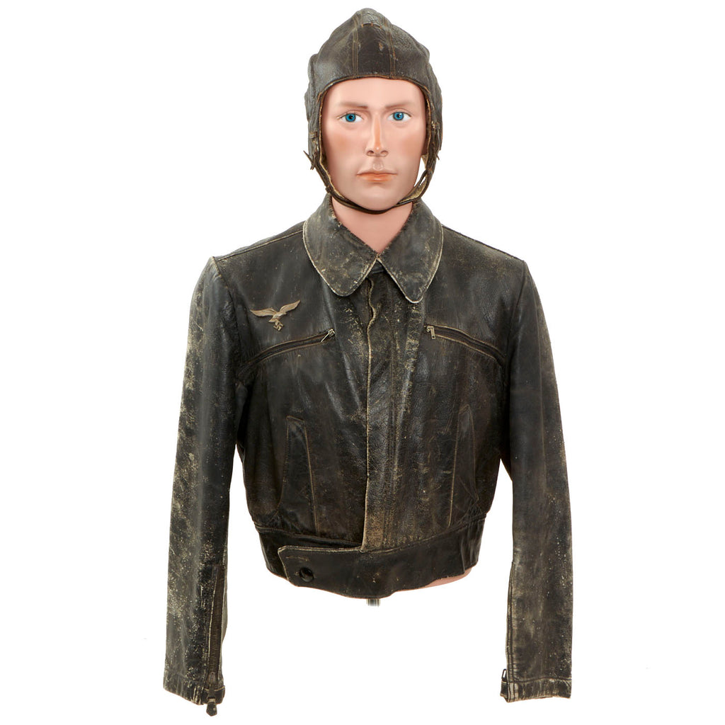 Original WWII German Luftwaffe Leather Flight Jacket with Leather Flig ...