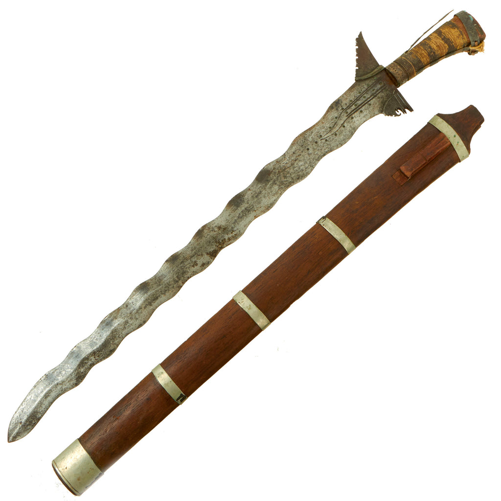 Original 19th Century Philippine Moro Kris Curved Blade Short Sword wi ...