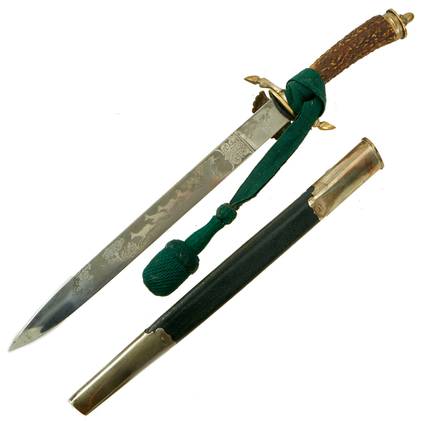 Original German WWII Hirschfänger Stag Handle Forestry Dress Cutlass b ...