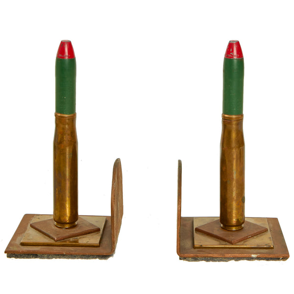 Original U.S. WWII Pair of 20mm Inert Anti-Aircraft Round Bookends - B ...